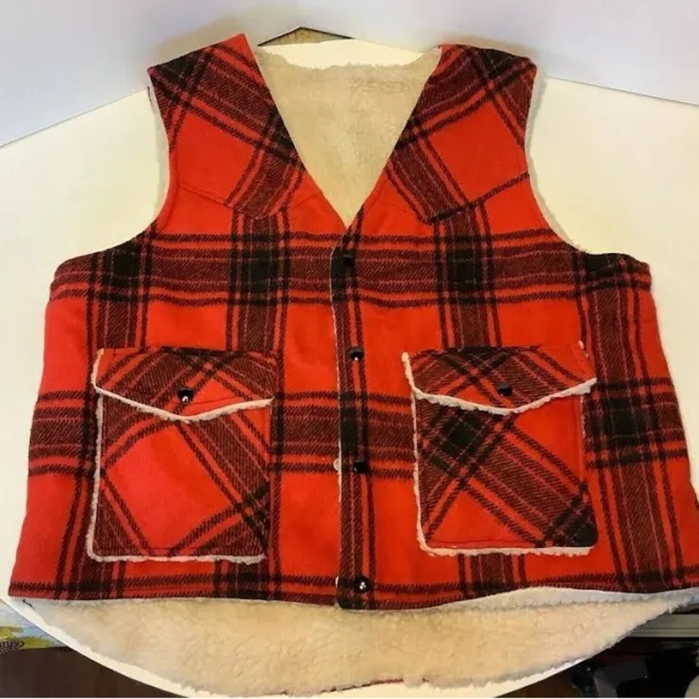 Vintage Sears Western Wool Outdoor Snap Vest Red Lumb… - Gem